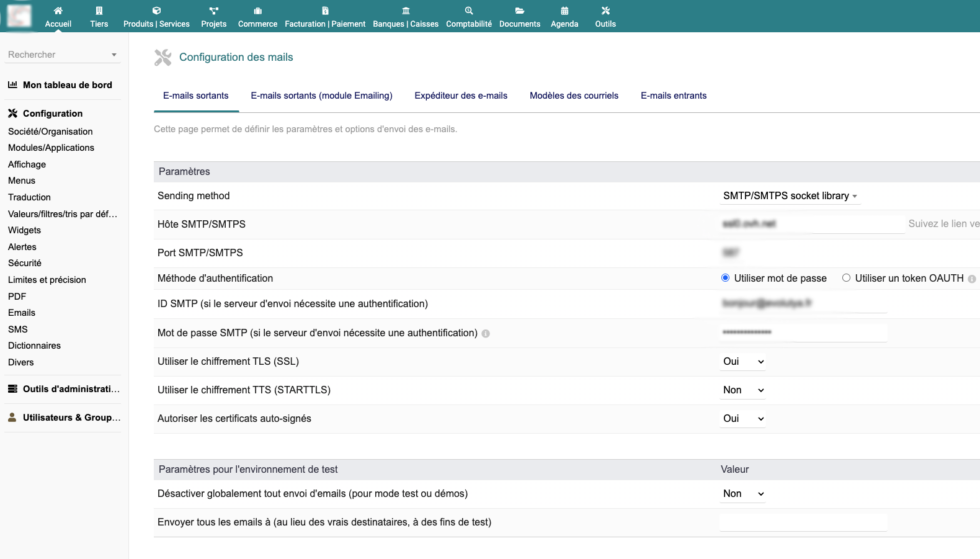 Configurer son serveur SMTP OVH ou Infomaniak sur Dolibarr.io